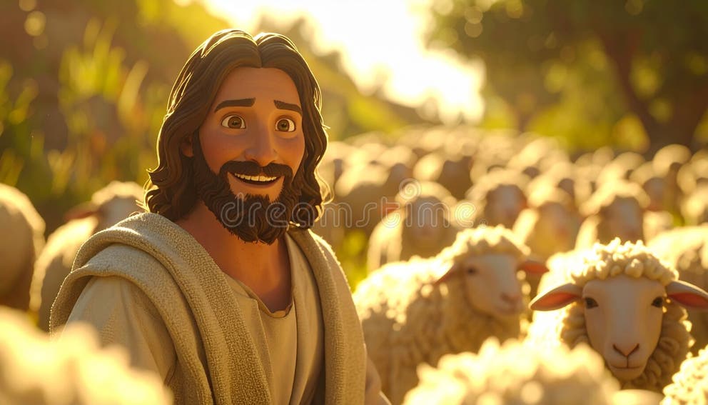 Jesus with sheep stock illustration. Illustration of religion - 388415861