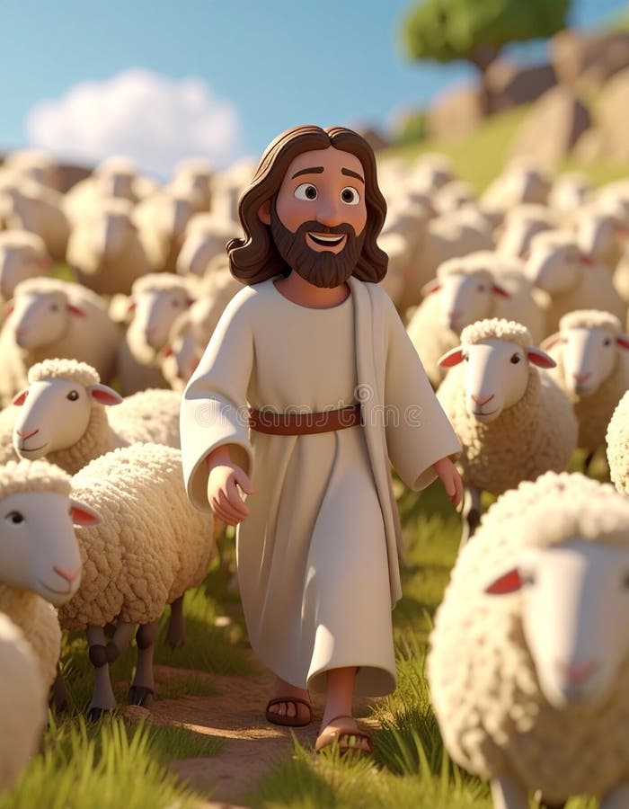 Jesus with sheep stock illustration. Illustration of messiah - 388415864
