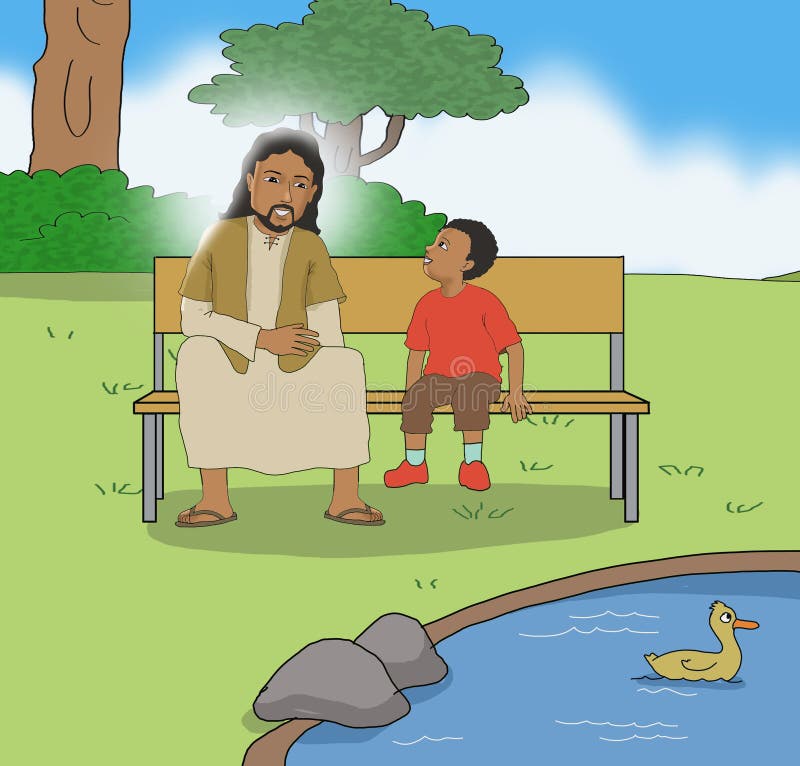 Jesus is Sitting in the Park Stock Illustration - Illustration of ...