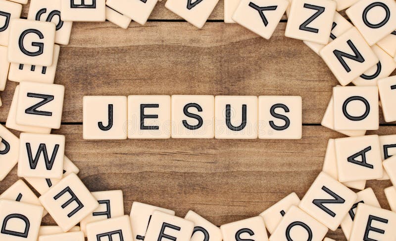 Jesus Spelled Out in Type Set Stock Photo - Image of wooden, chalkboard ...