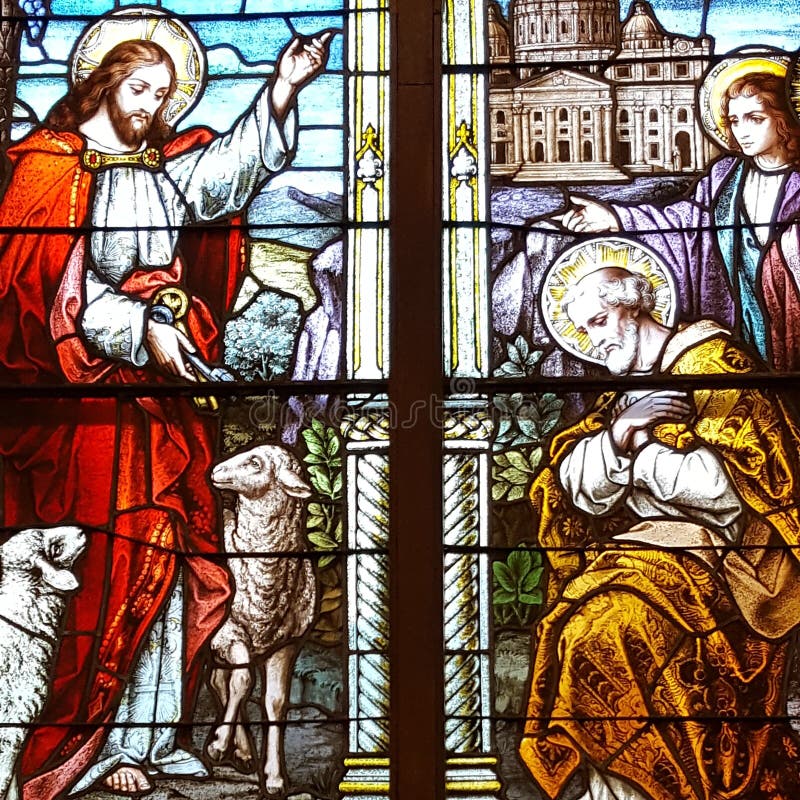 St. Peter Meets Jesus (stained Glass) Editorial Photo - Image of ...
