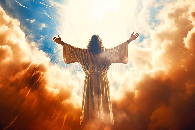 Jesus Standing in the Clouds with Outstretched Arms Stock Image - Image ...