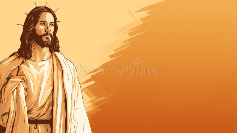 Jesus is Standing in Front of an Orange Background Stock Illustration ...