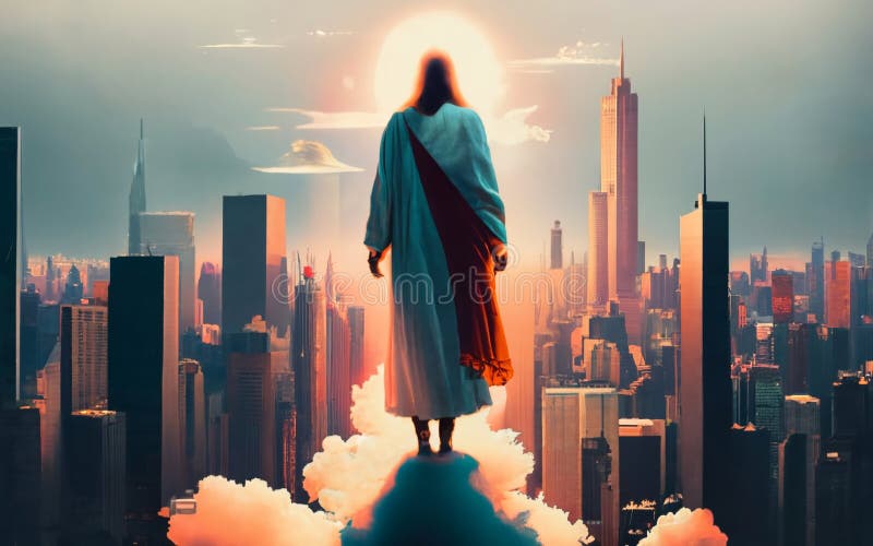Jesus Standing Over the City. AI Generative Stock Illustration ...