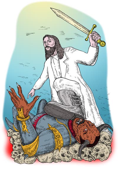 Jesus Standing Over the Devil Stock Illustration - Illustration of ...