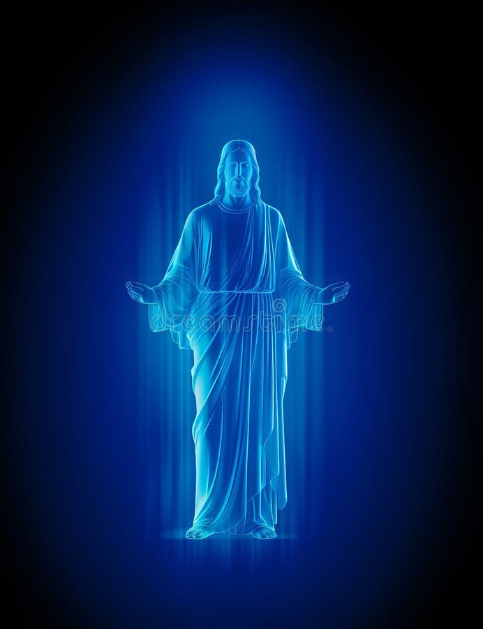 Jesus Statue in Blue Light on a Dark Background Stock Illustration ...