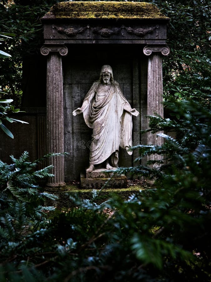 Jesus Statue at a Graveyard Stock Photo - Image of death, catholic ...