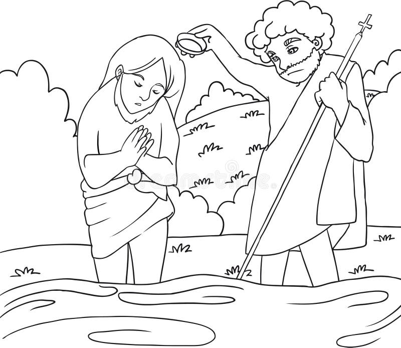 Jesus-Tauf - B/W lineart vektor abbildung. Illustration von geburt ...
