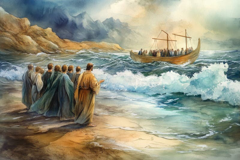 Jesus Teaching the Multitudes by the Shore, with a Boat in the ...