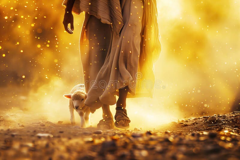 Jesus Walking with Lost Lamb Stock Illustration - Illustration of ...