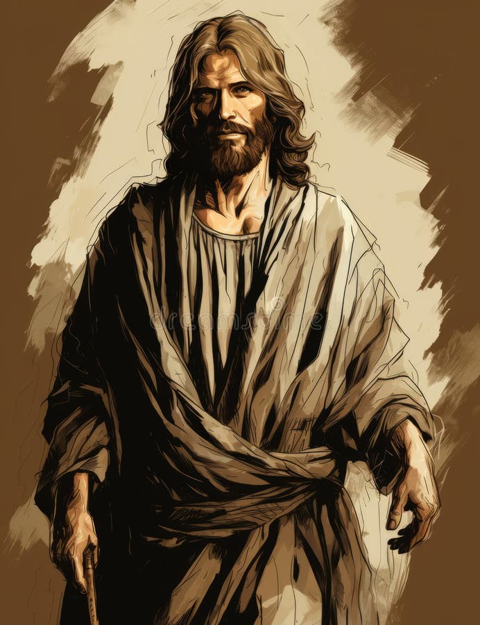 Jesus Walking with a Stick in His Hand Stock Illustration ...