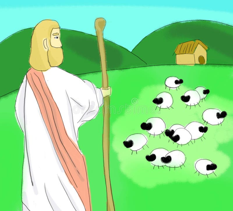 Jesús Vigilando a Las Ovejas Stock de ilustración - Ilustración de ...