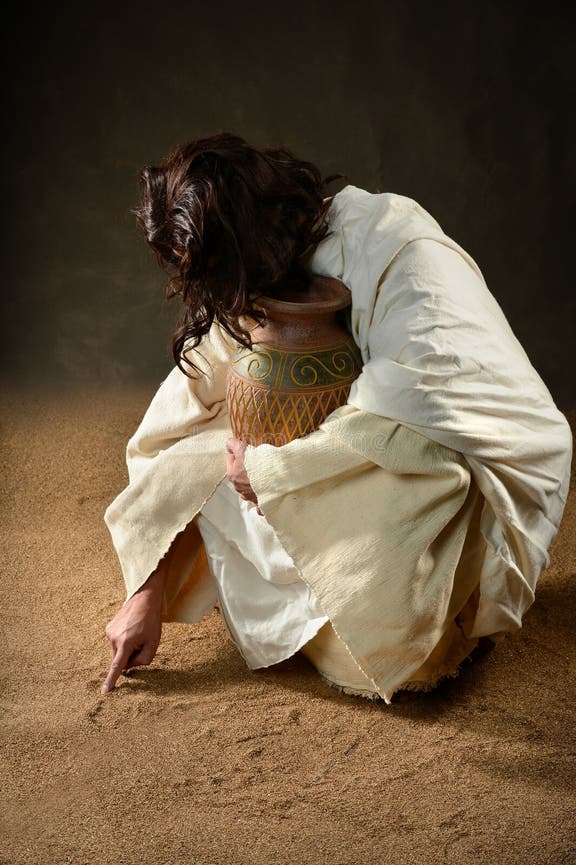 Jesus Writing in the Sand stock image. Image of spiritual - 27448893