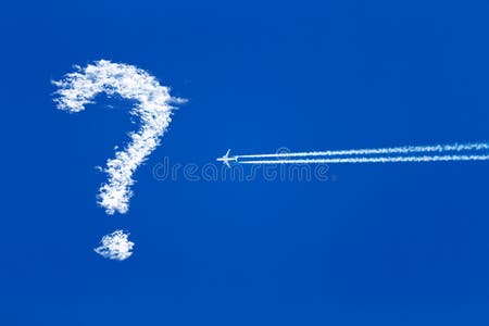 Jet Airplane on Blue Sky, Question Mark in the Sky Stock Photo - Image ...