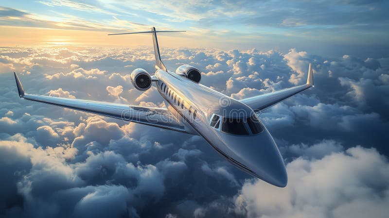 Jet Airplane Fly in the Sky Above the Clouds Stock Illustration ...