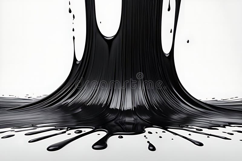 Jet of Black Liquid. Spreading Black Paint on a White Background Stock ...