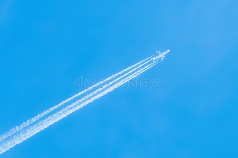 Jet in the Blue Sky. Diagonal View Stock Photo - Image of flying ...