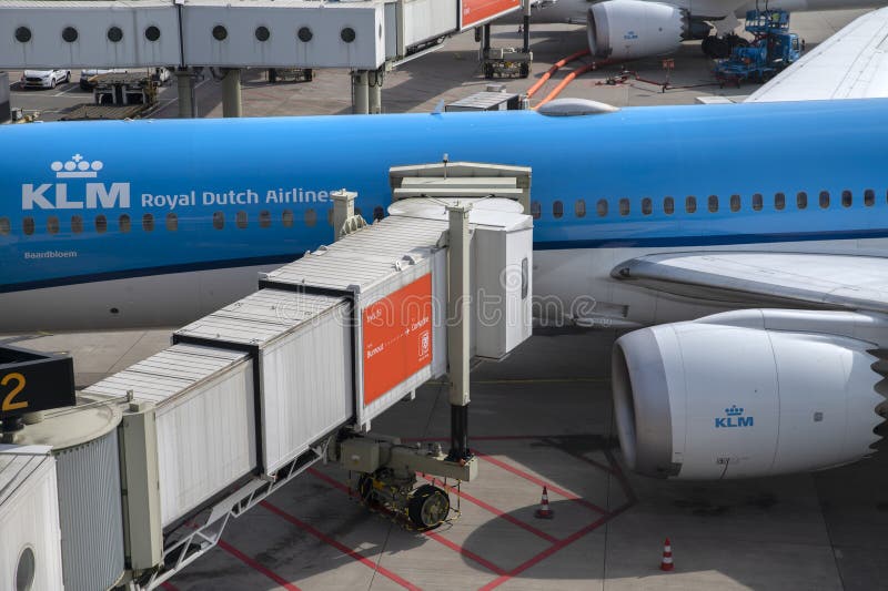 A Jet Bridge To a KLM Airplane at Schiphol the Netherlands 29-8-2024 ...