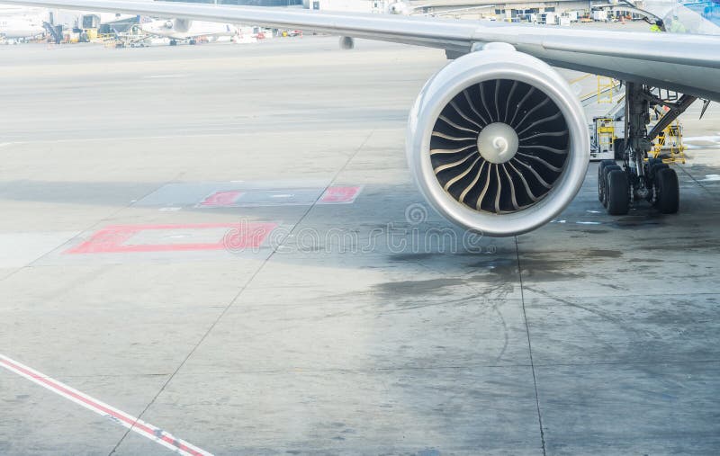 Jet Engine of Air Plane with Runway Background Editorial Image - Image ...