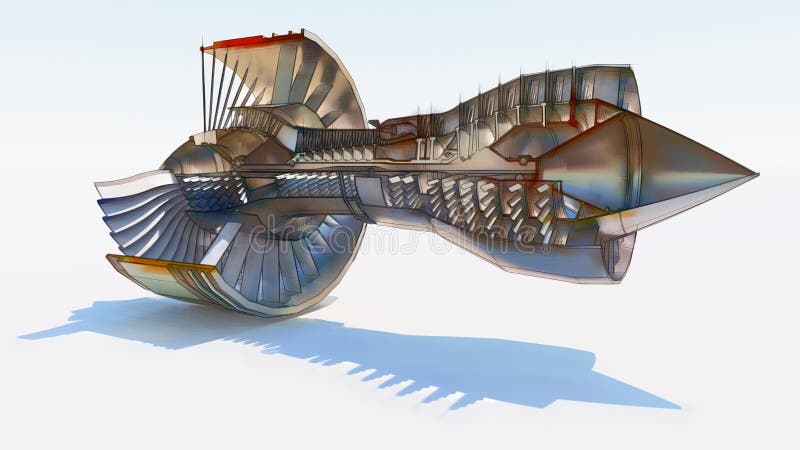 Jet Engine Aircraft. Computer Illustration in the Style of Hand Drawing ...