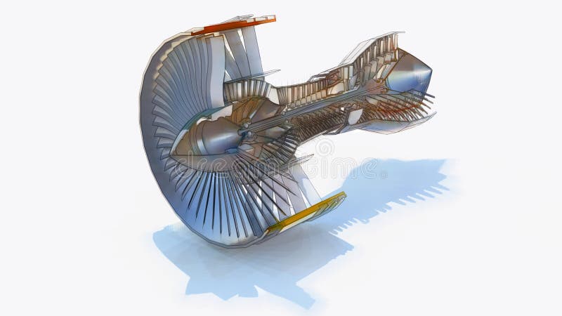 Jet Engine Aircraft. Computer Illustration in the Style of Hand Drawing ...