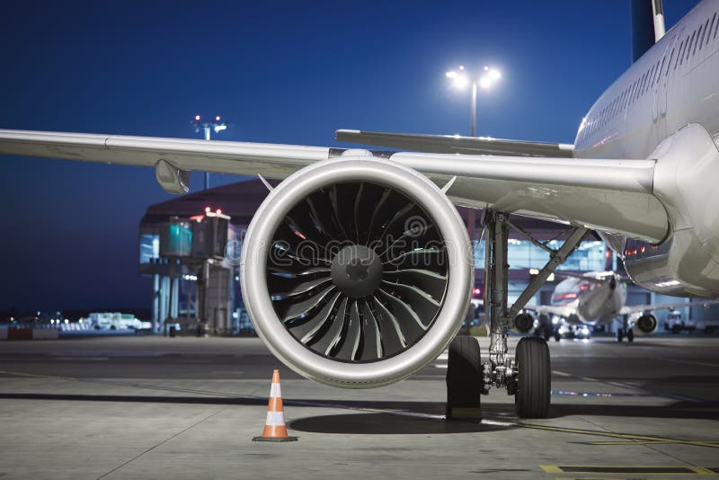 Jet Engine of Airplane at Airport Stock Photo - Image of departure ...