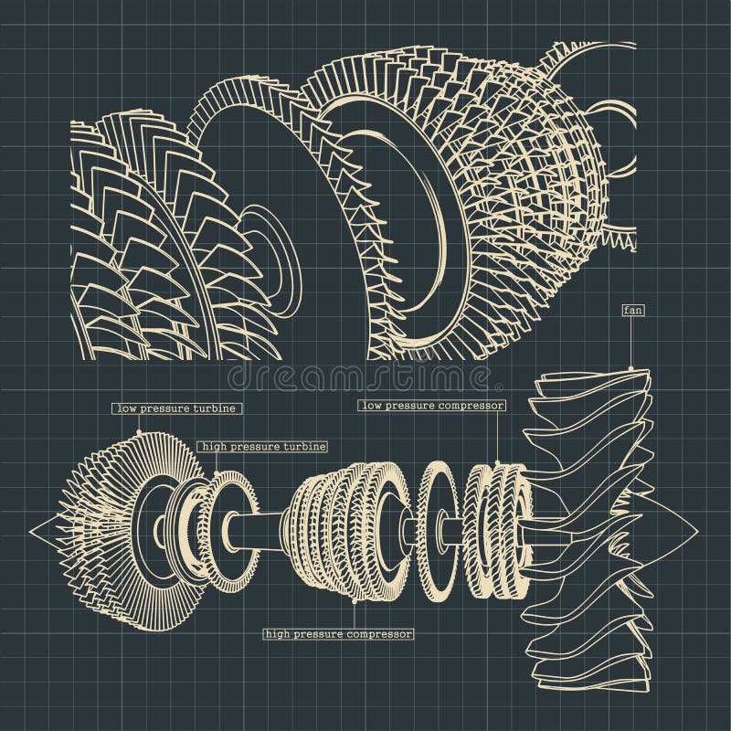 Turbojet engine blueprints stock vector. Illustration of technology ...