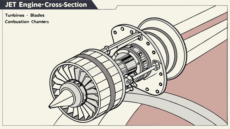 Jet Engine Cross-section, Engine Blueprint, Aircraft Engine, Technical ...