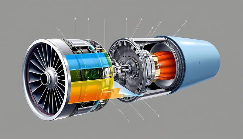 Jet Engine Cross,section, Engineering and Technical Illustration, Stock ...