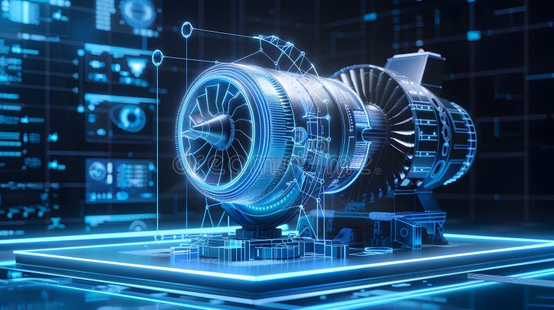 A Jet Engine is Displayed on a Computer Screen with a Blue Background ...