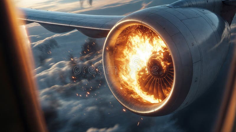 Jet engine on fire stock illustration. Illustration of attack - 342356466