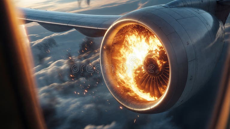 Jet engine on fire stock illustration. Illustration of attack - 342356466