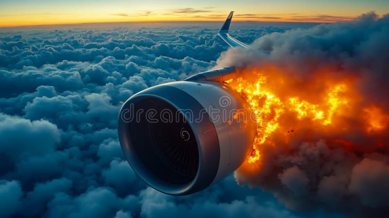 A Jet Engine Flying through the Clouds at Sunset Stock Image - Image of ...