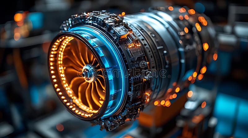 Jet Engine Illuminated, Factory Backdrop, Aerospace Tech, Industrial ...