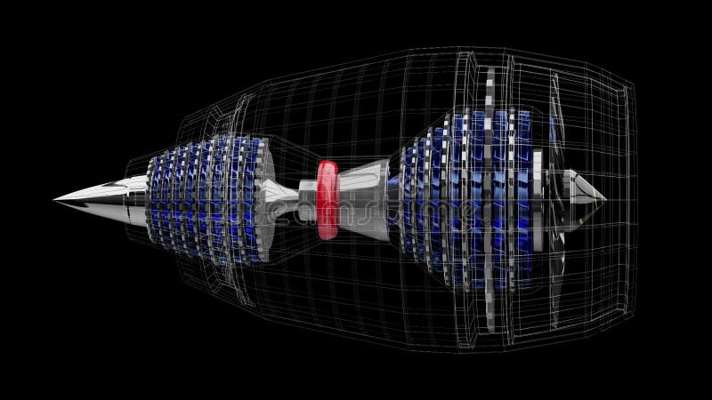 Jet Engine Inside, Partly Wireframe Model Stock Video - Video of ...