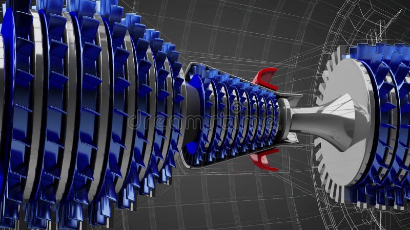 Jet Engine Inside, Partly Wireframe Model Stock Video - Video of blade ...