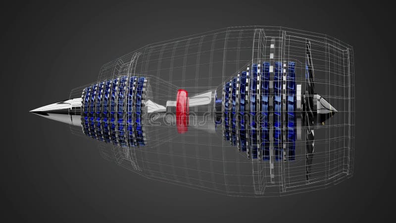 Jet Engine Inside, Partly Wireframe Model Stock Footage - Video of ...