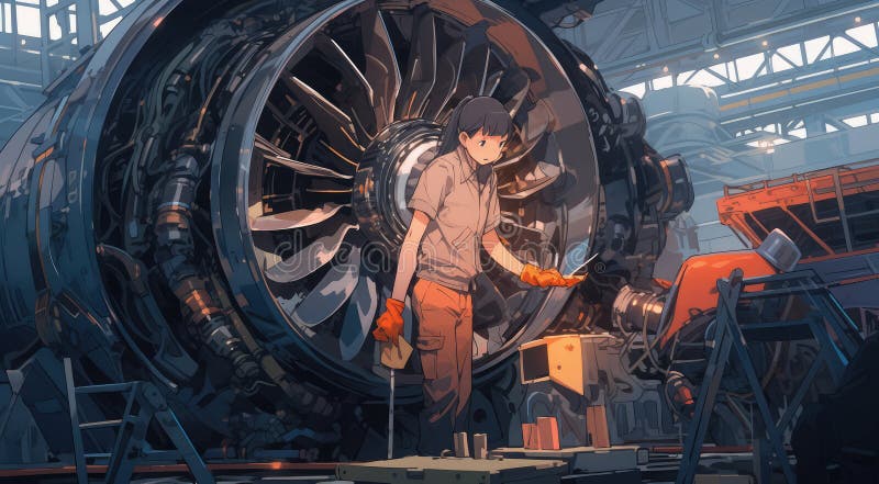 Jet Engine Mechanic at Work - Generative AI Stock Illustration ...