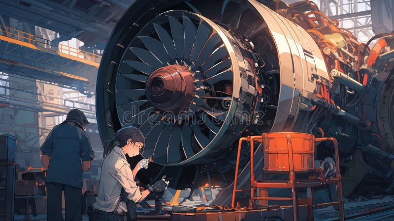 Jet Engine Mechanic at Work - Generative AI Stock Illustration ...