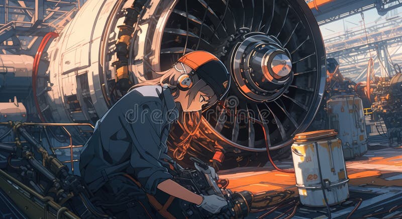 Jet Engine Mechanic at Work - Generative AI Stock Illustration ...