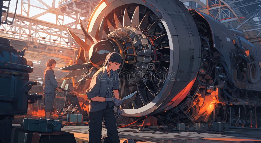 Jet Engine Mechanic at Work - Generative AI Stock Illustration ...