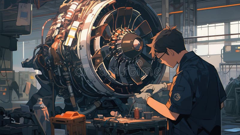 Jet Engine Mechanic at Work - Generative AI Stock Illustration ...