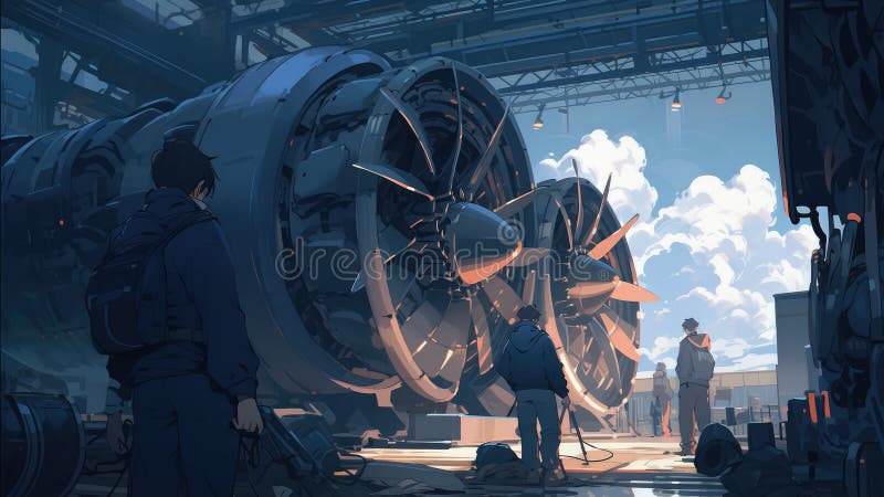 Jet Engine Mechanic at Work - Generative AI Stock Illustration ...