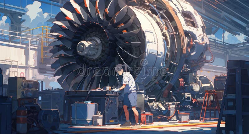 Jet Engine Mechanic at Work - Generative AI Stock Illustration ...