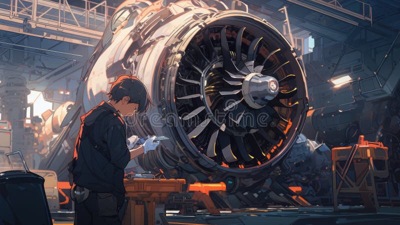 Jet Engine Mechanic at Work - Generative AI Stock Illustration ...