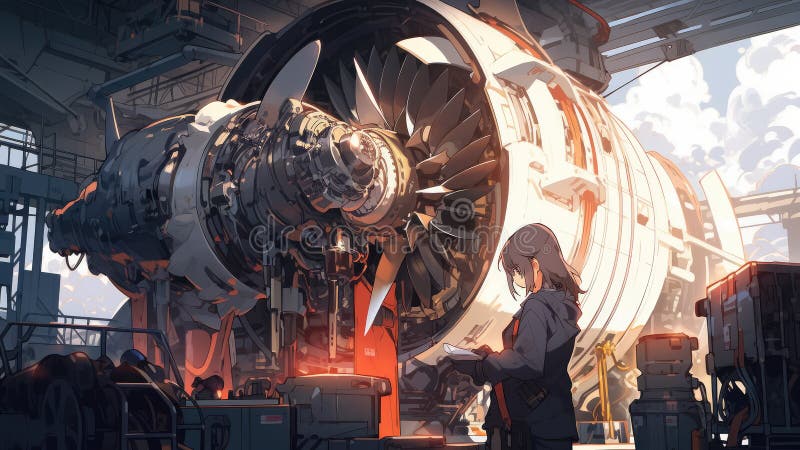 Jet Engine Mechanic at Work - Generative AI Stock Illustration ...