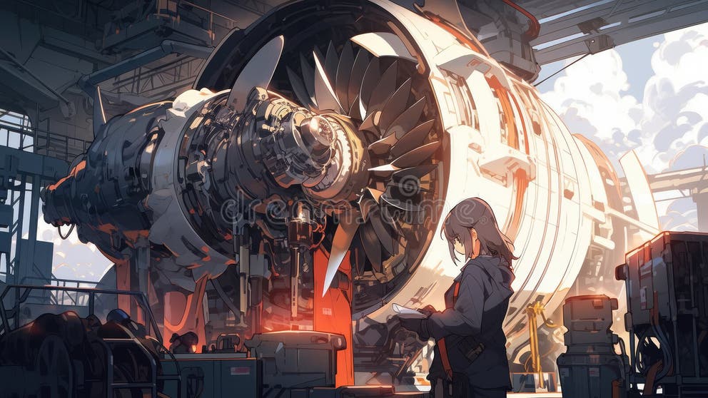 Jet Engine Mechanic at Work - Generative AI Stock Illustration ...