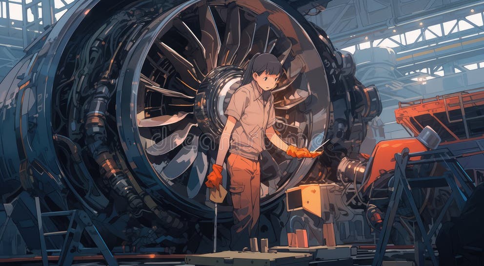 Jet Engine Mechanic at Work - Generative AI Stock Illustration ...