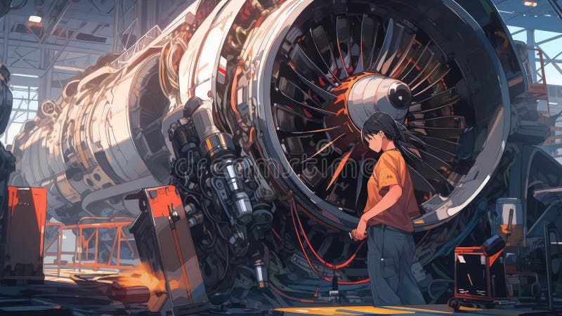 Jet Engine Mechanic at Work - Generative AI Stock Illustration ...