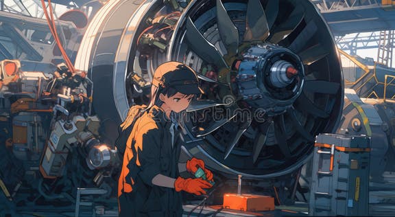 Jet Engine Mechanic at Work - Generative AI Stock Illustration ...